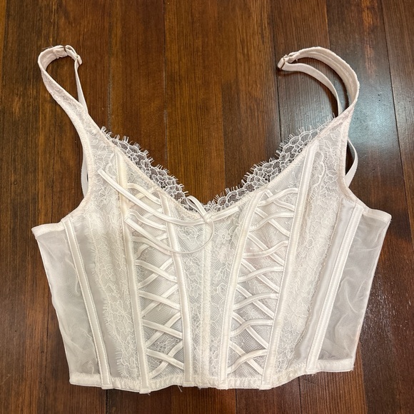 Victoria's Secret | Tops | Victorias Secret Sheer Lace Bustier In Cream ...